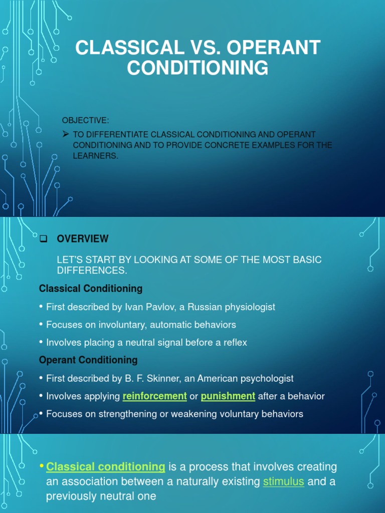 Classical Vs Operant Conditioning | PDF | Reinforcement | Classical ...
