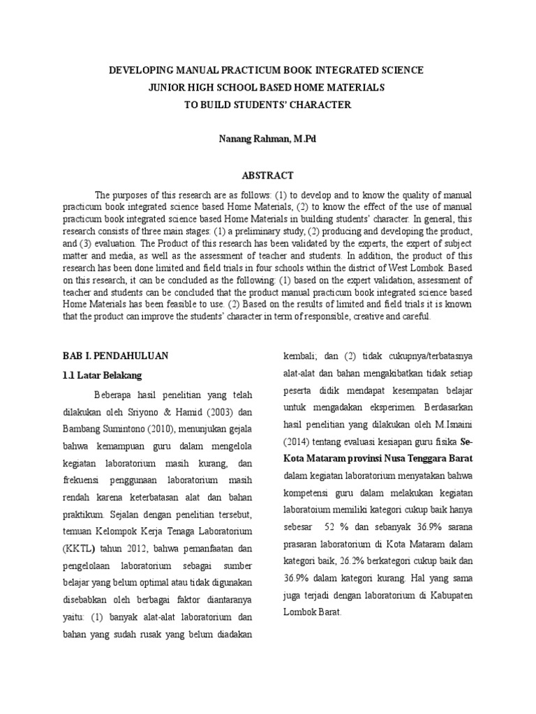 Developing Manual Practicum Book Integrated Science Junior High School ...