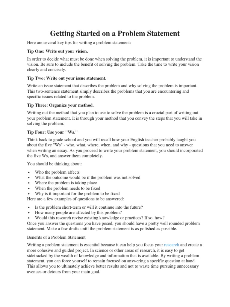 Tips for Writing a Problem Statement | PDF | Epistemology | Behavior ...