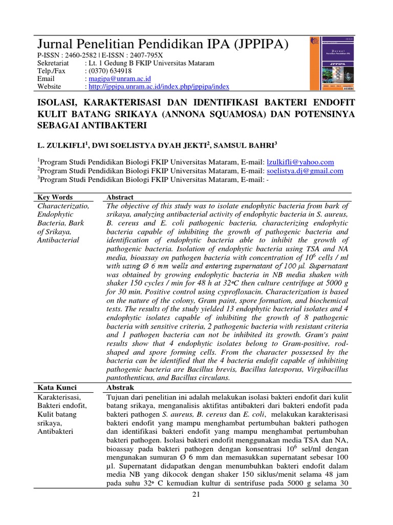 Jurnal Penelitian Pendidikan IPA (JPPIPA) | PDF | Bacillus | Bacteria