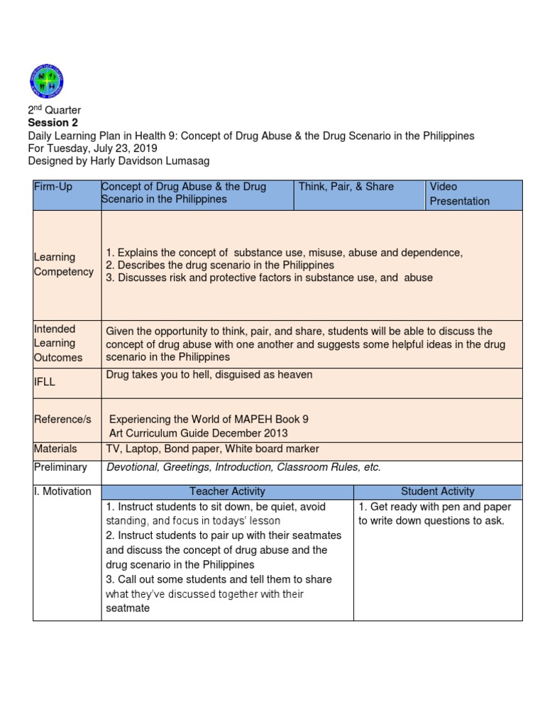 Health 9 Drugs Lesson Plan | PDF | Substance Abuse | Teachers