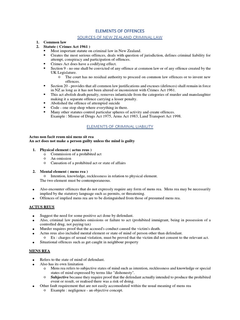 Elements of Offences | PDF | Mens Rea | Recklessness (Law)