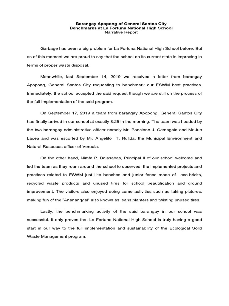 Barangay Apopong of General Santos City Benchmarks at La Fortuna ...