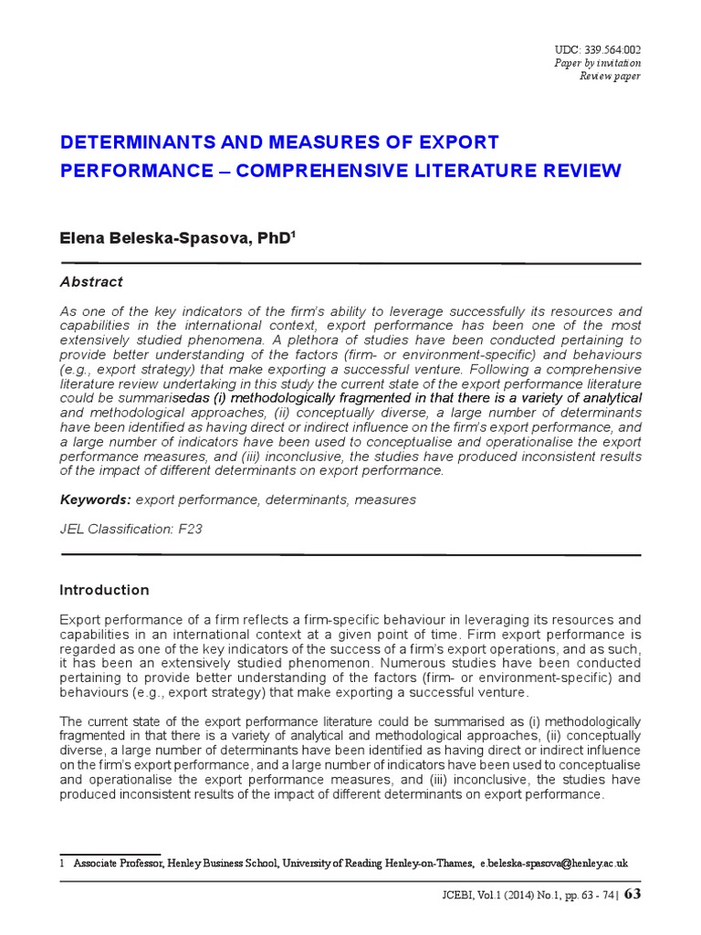 Determinants and Measures of Export Performance - Comprehensive ...