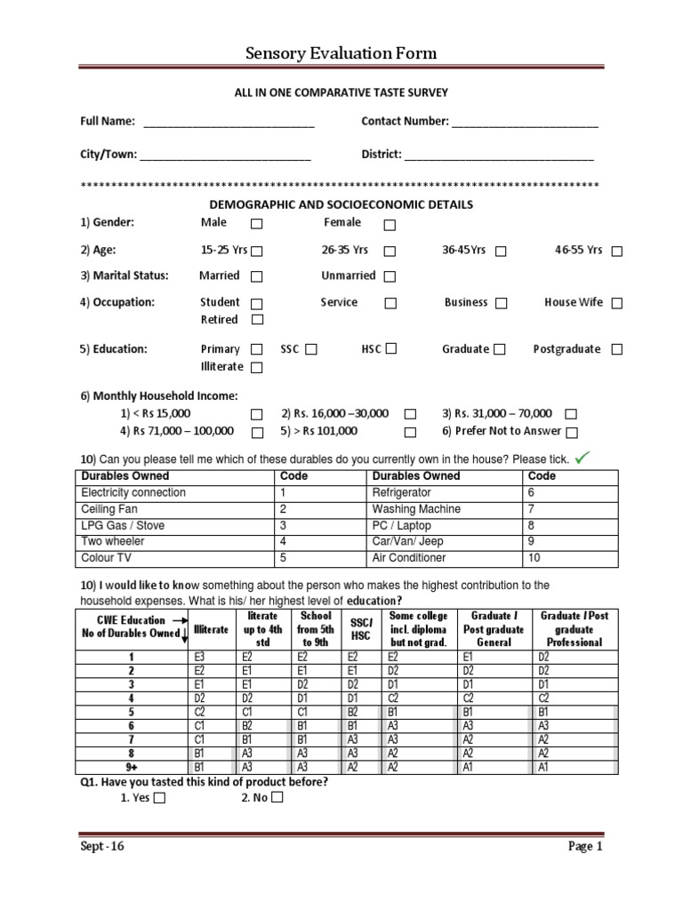 All in One Taste Survey-Sept16 | PDF | Nature