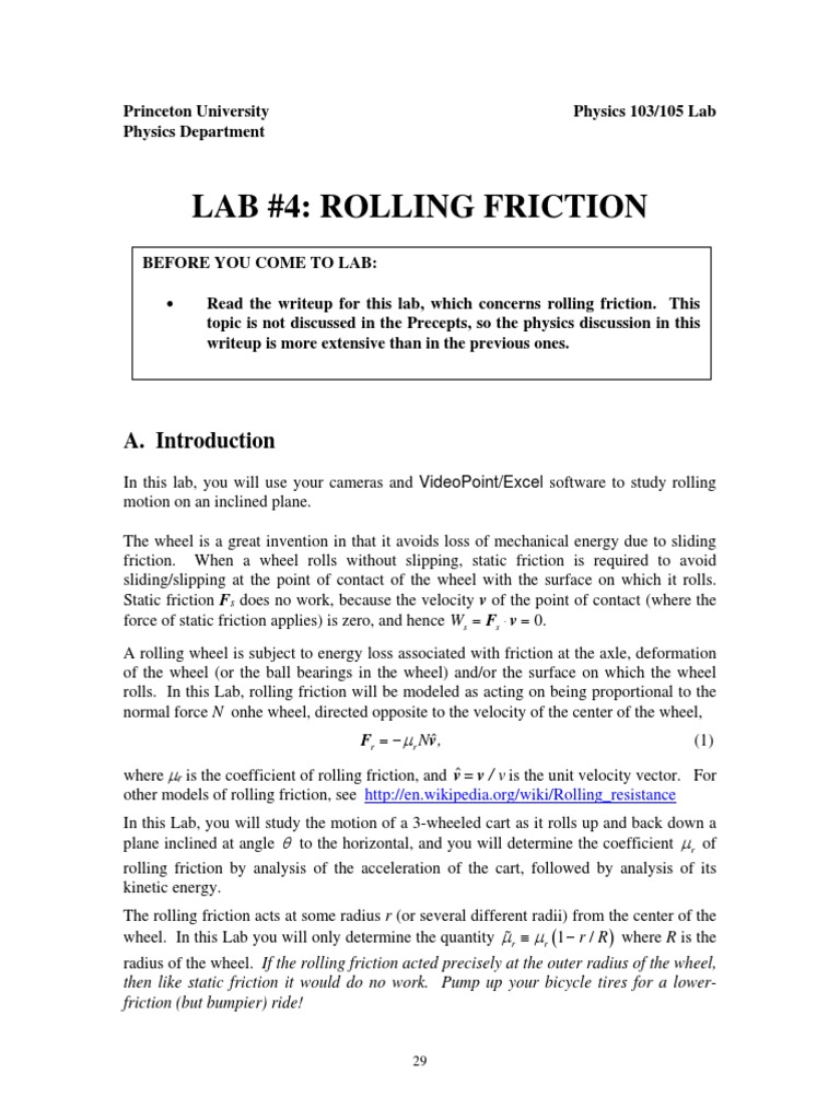 Lab #4: Rolling Friction: A. Introduction | PDF | Friction | Force