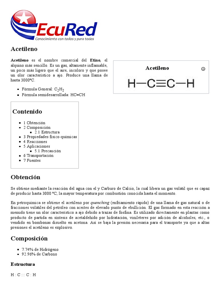 Acetileno - EcuRed PDF | Descargar gratis PDF | Gases industriales ...