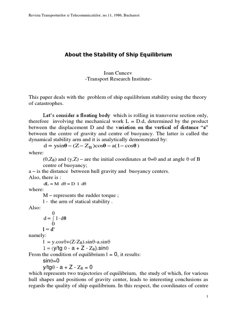 About The Stability of Ship Equilibrium PDF | PDF | Buoyancy | Physics