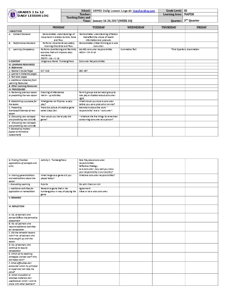 Grade 3 MAPEH Lesson Plan | PDF | Educational Psychology | Learning