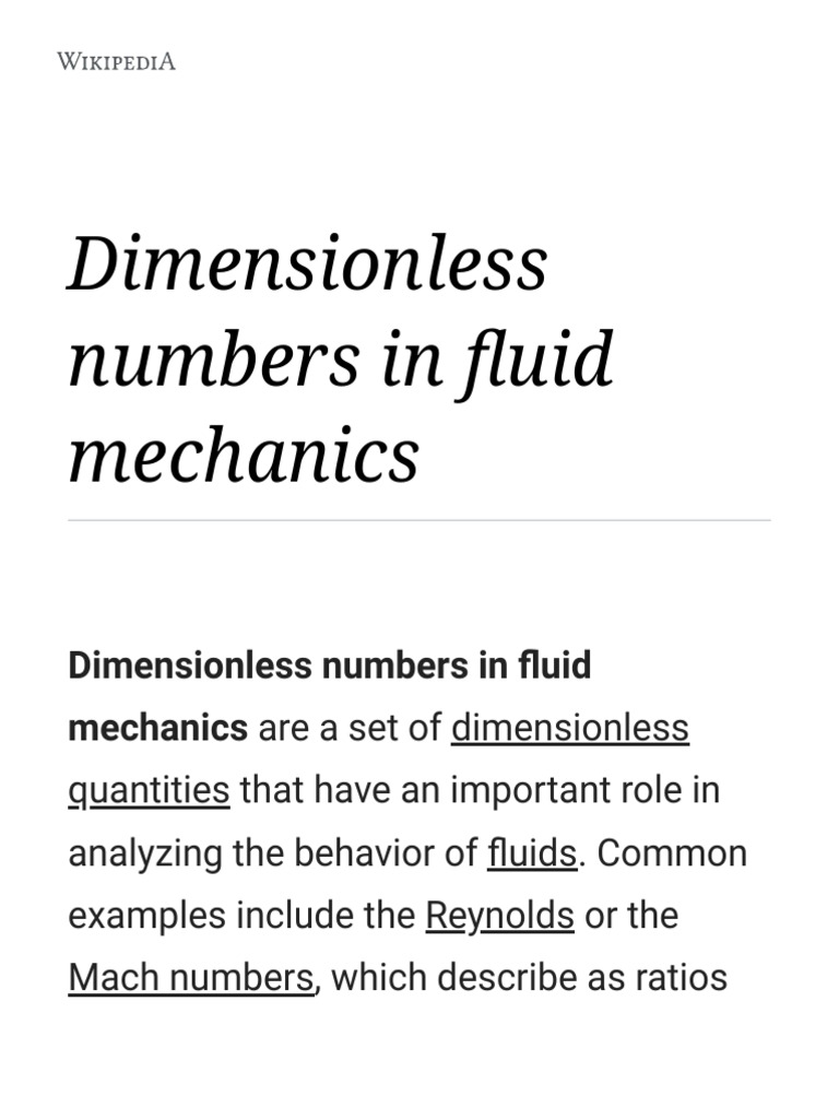 Dimensionless Numbers in Fluid Mechanics - Wikipedia | PDF | Fluid ...