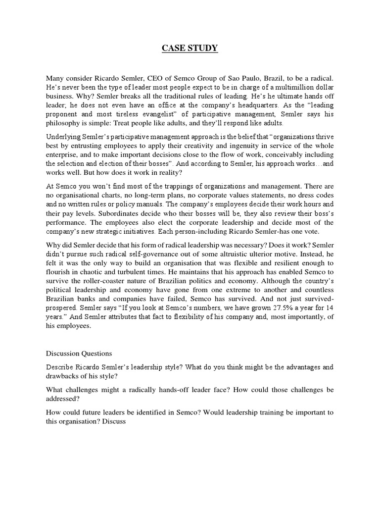 Case Study | PDF | Leadership | Behavioural Sciences