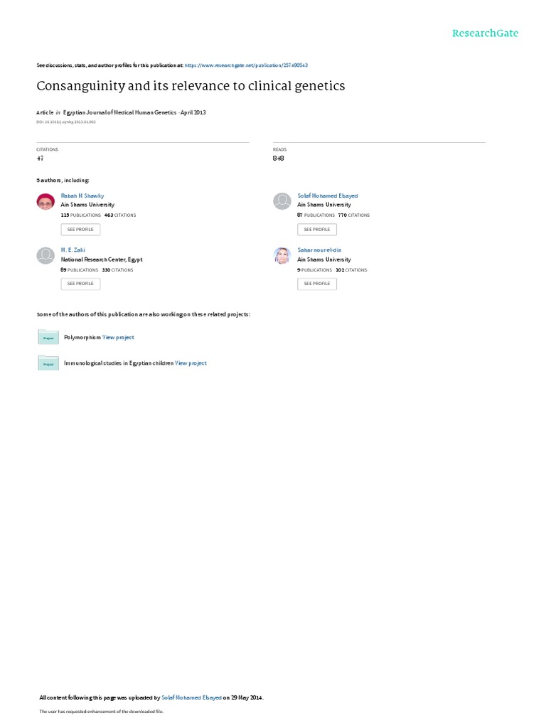 Consanguinity and Its Relevance To Clinical Geneti | PDF | Genetic ...