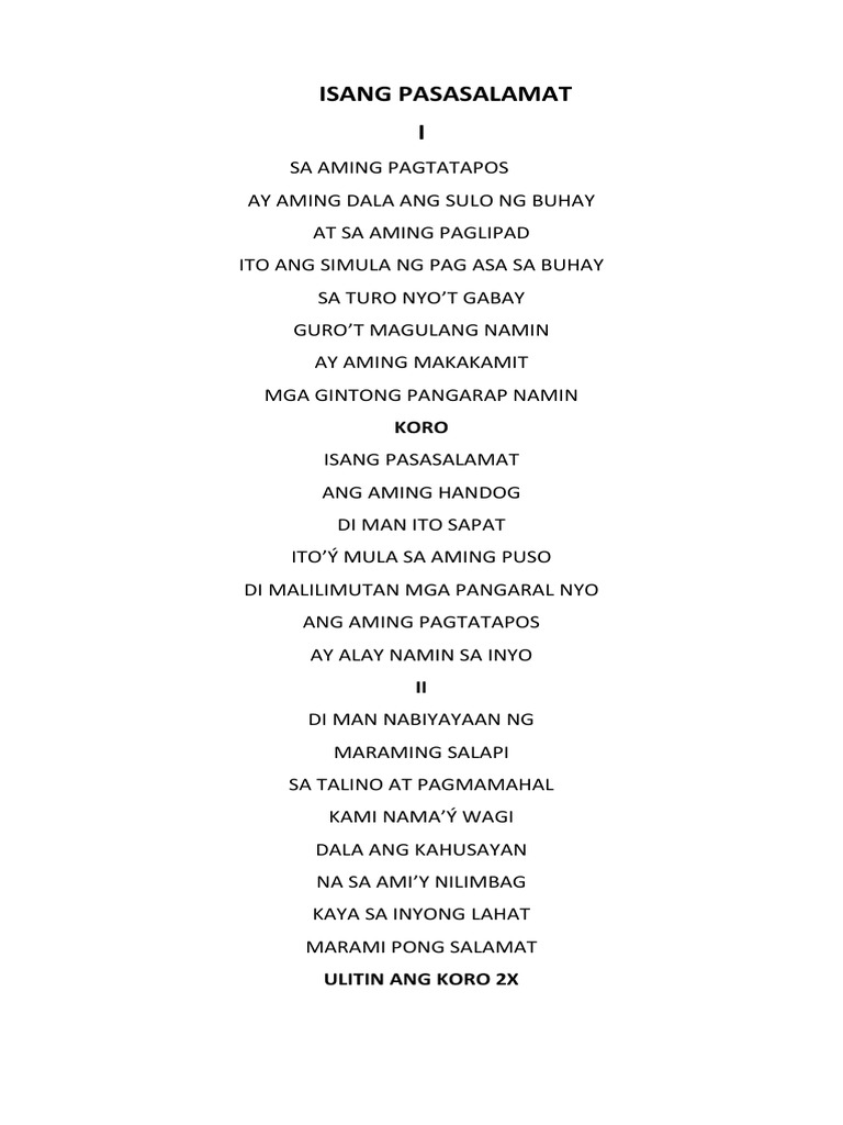 Isang Pasasalamat Pdf