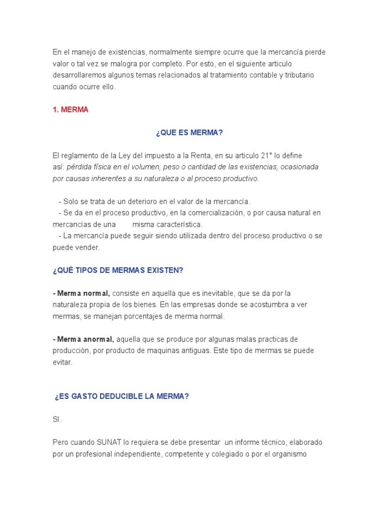 Merma y Desmedro | PDF | Bienes | Contabilidad