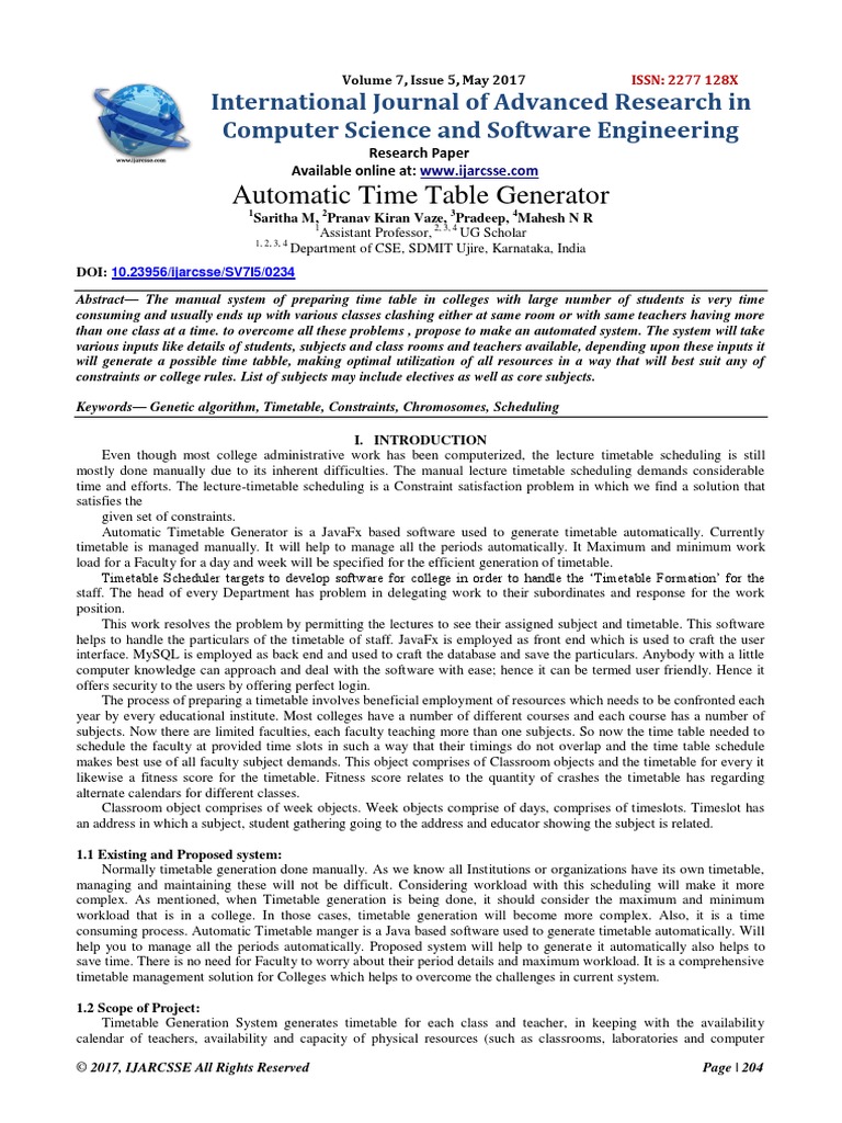 Automatic Time Table Generator: International Journal of Advanced ...