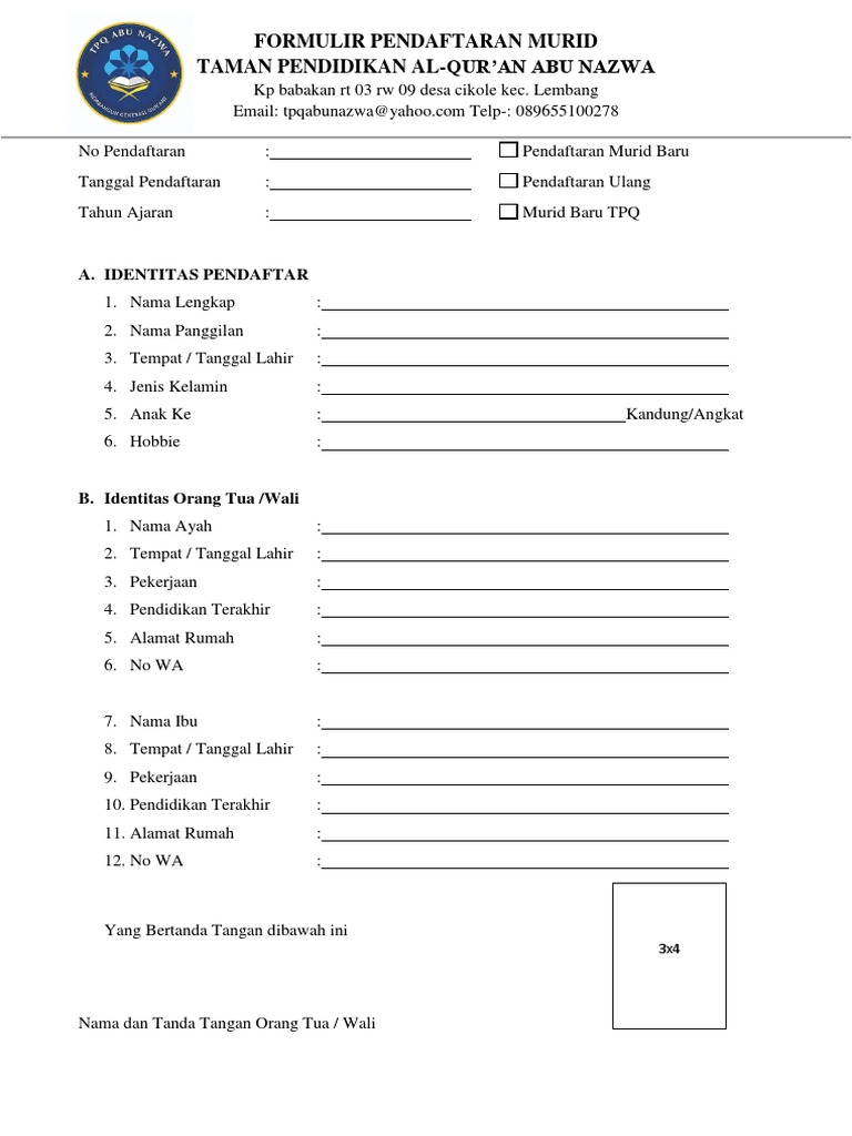 Formulir Pendaftaran TPQ | PDF