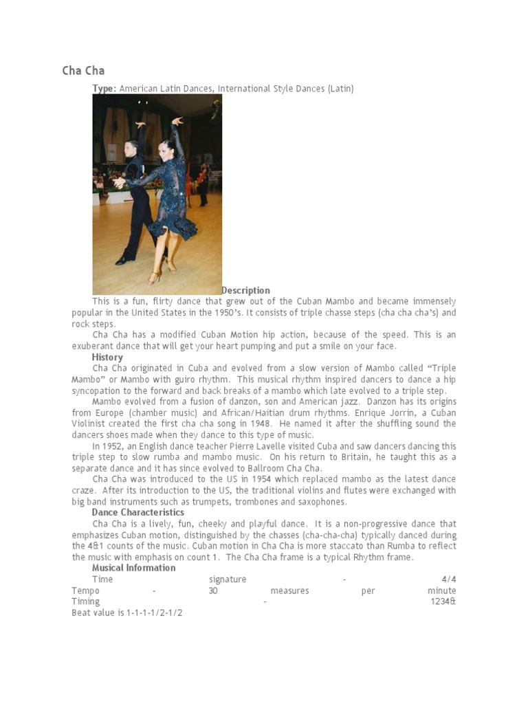 Cha Cha: Type: American Latin Dances, International Style Dances (Latin ...