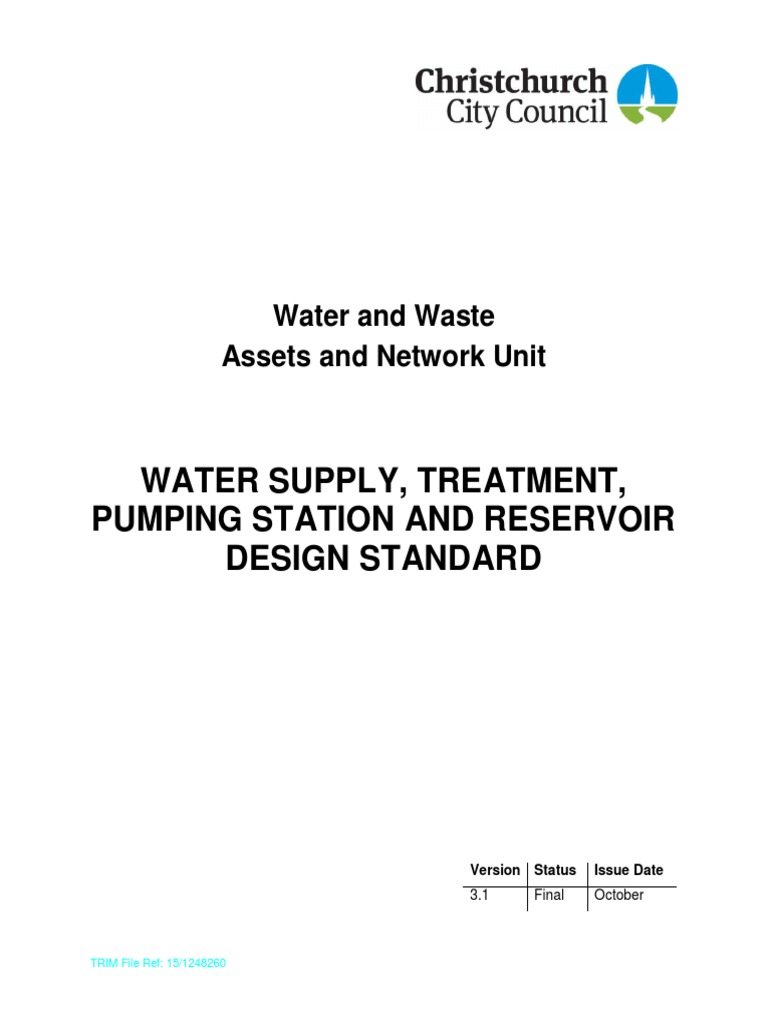 Water Supply Pumping Stations and Reservoirs Design Standard Version 3. ...