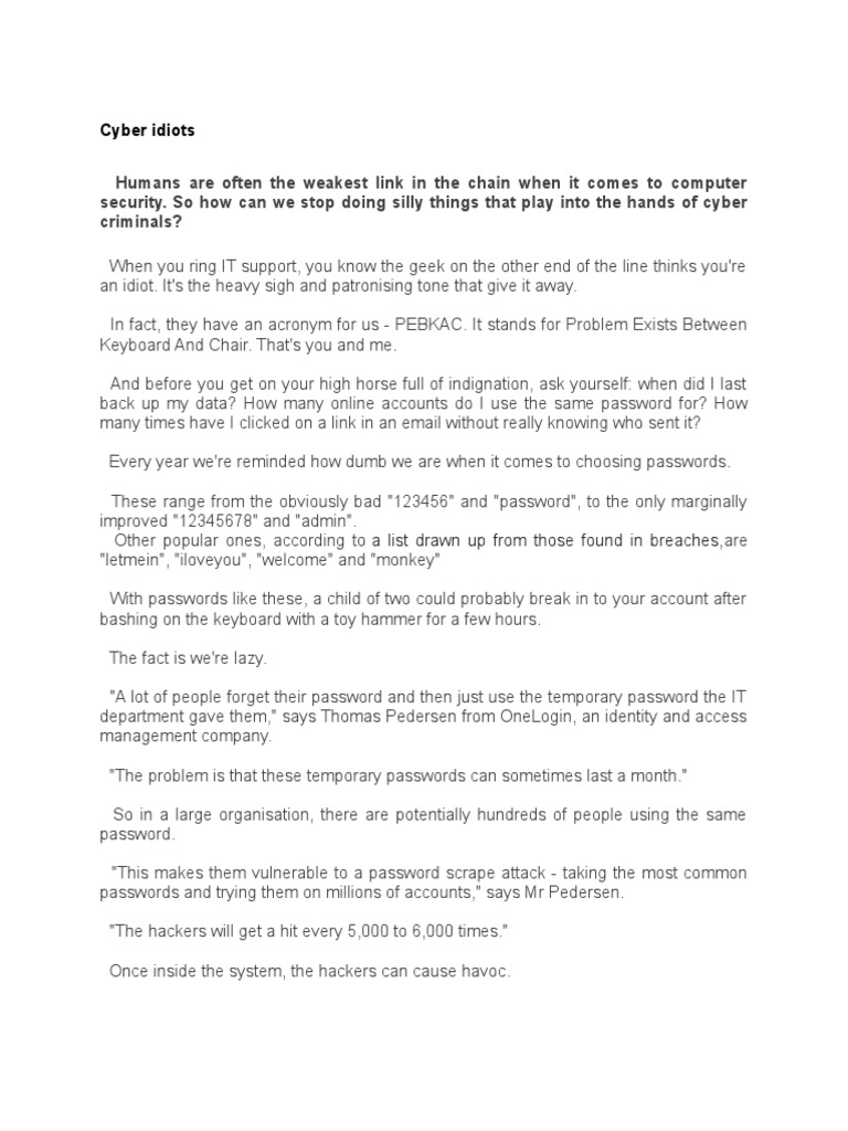 Cyber Idiots | PDF | Password | Computer Security
