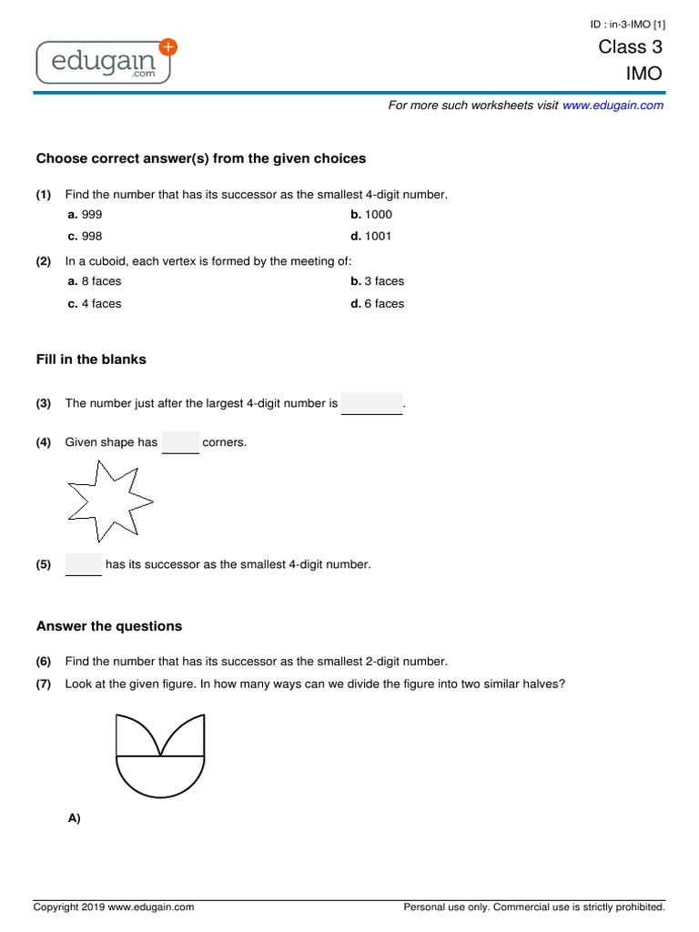 Class 3 IMO: Choose Correct Answer(s) From The Given Choices | PDF | Teaching Mathematics