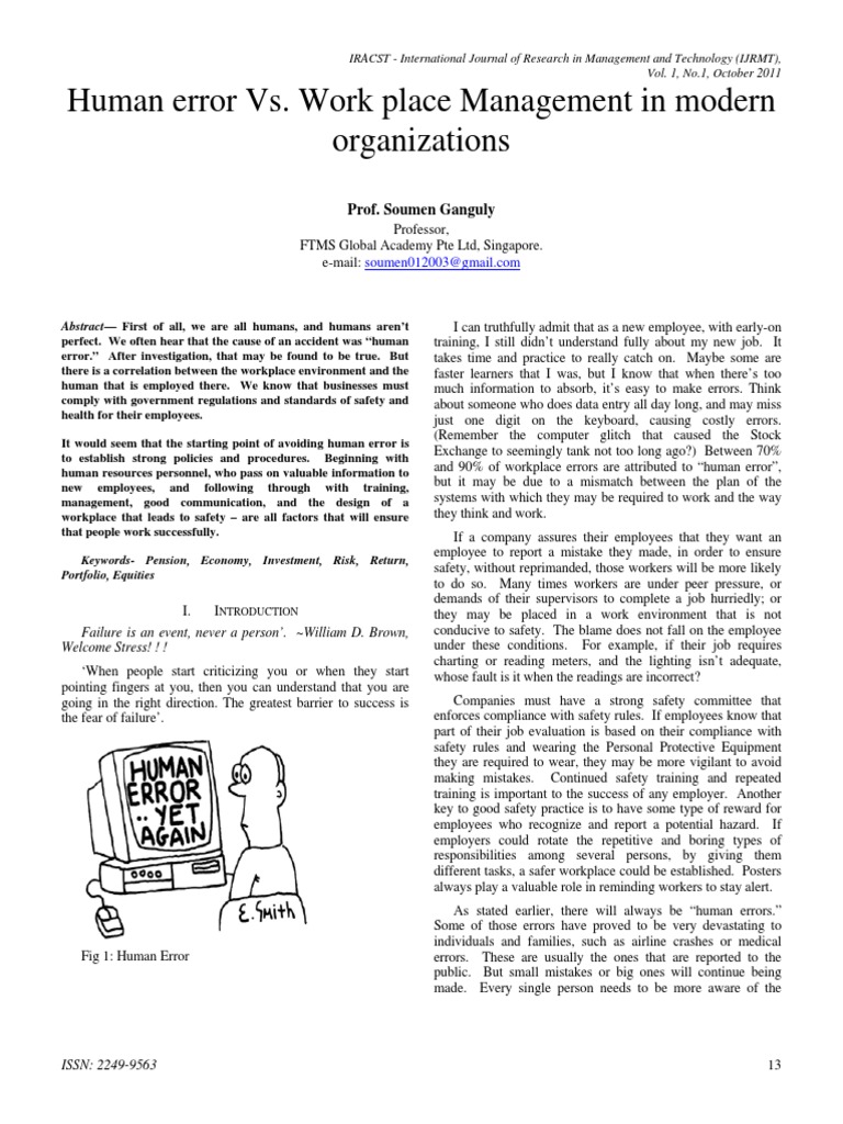 Human Error vs. Work Place Management in Modern Organizations | PDF ...