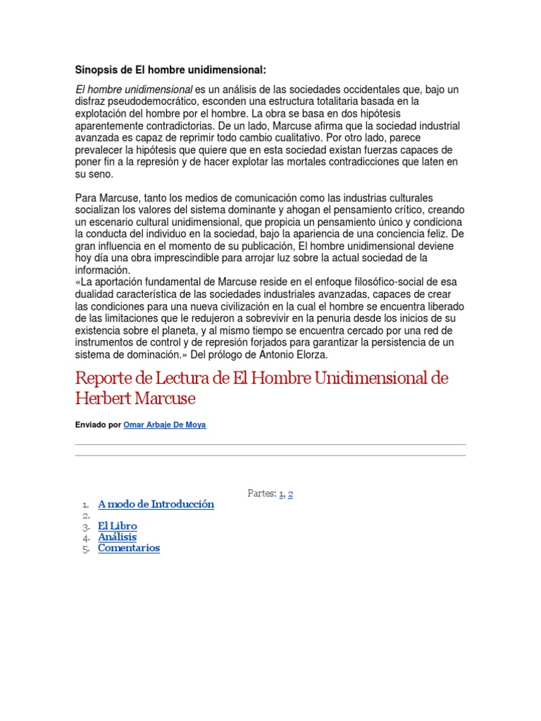 Análisis de "El Hombre Unidimensional" | PDF | Homo Sapiens | Sociedad