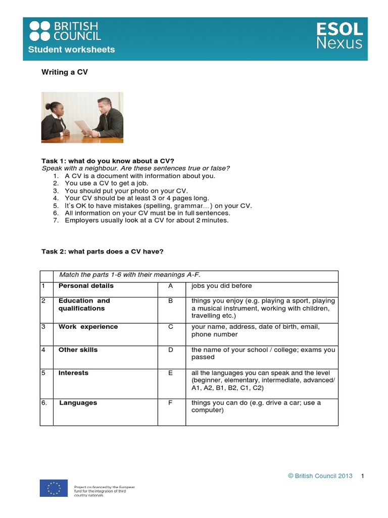 Student Worksheets: Writing A CV | PDF | Academia | Behavior Modification