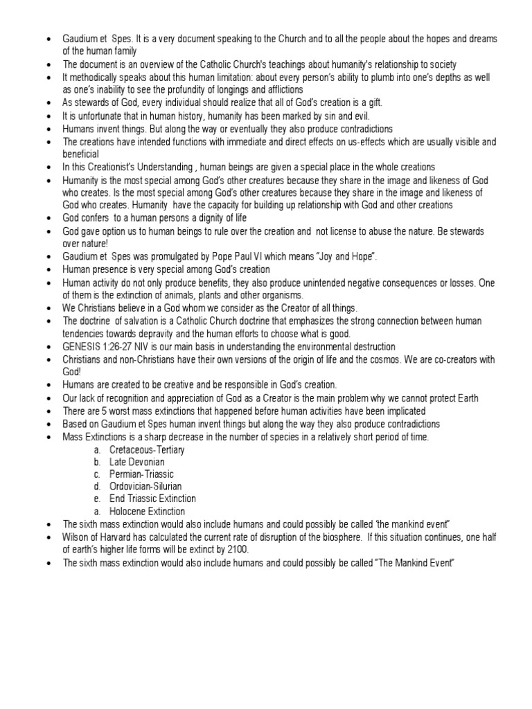 Gaudium Et Spes Reviewer | PDF | Creationism | God