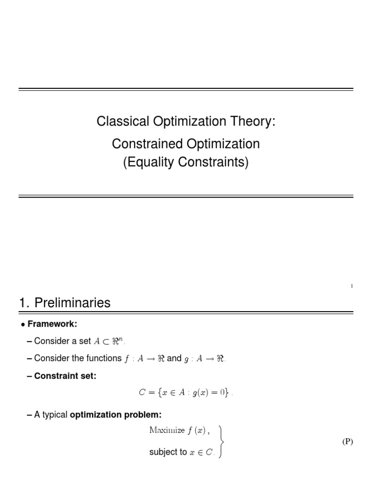 Classical Optimization Theory: Constrained Optimization (Equality Constraints) | PDF | Maxima ...