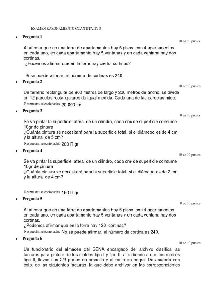 Examen de Razonamiento Cuantitativo | PDF | Enseñanza de matemática ...