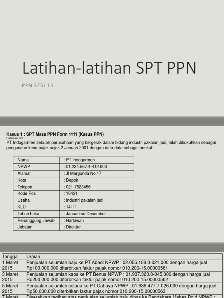 Contoh SPT PPN dan Faktur Pajak | PDF