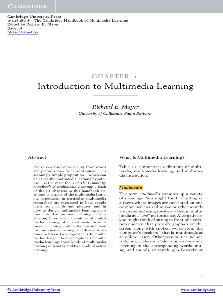 Mayer (2005) Introduction To Multimedia Learning | PDF | Multimedia ...