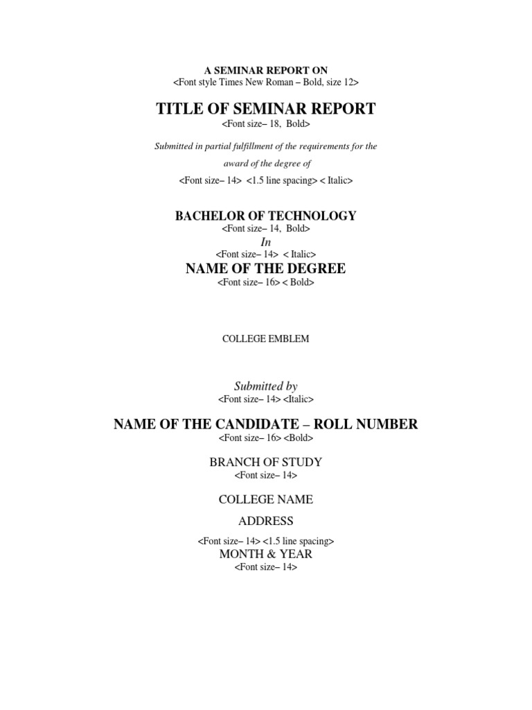 Techncal Seminar Report Format | PDF | Times New Roman | Academic Degree