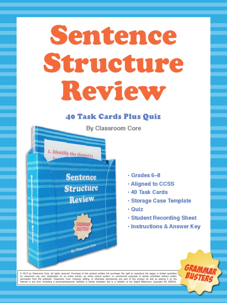 4 Sentence Structure Review and Quiz by Classroom Core | PDF | Clause ...
