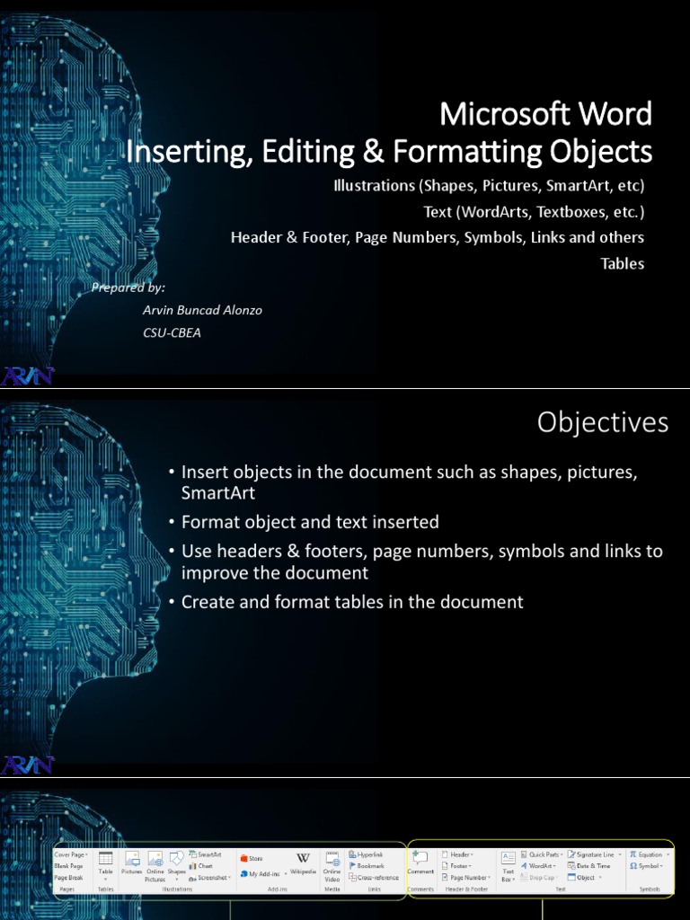 Lesson 4 - MS Word Inserting, Editing, Formatting Objects | PDF ...