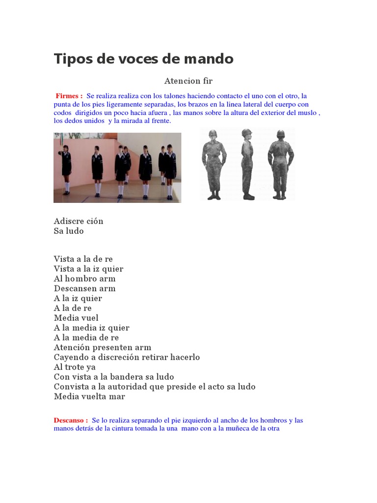 Tipos de voces de mando: Firmes | Pie | Deportes