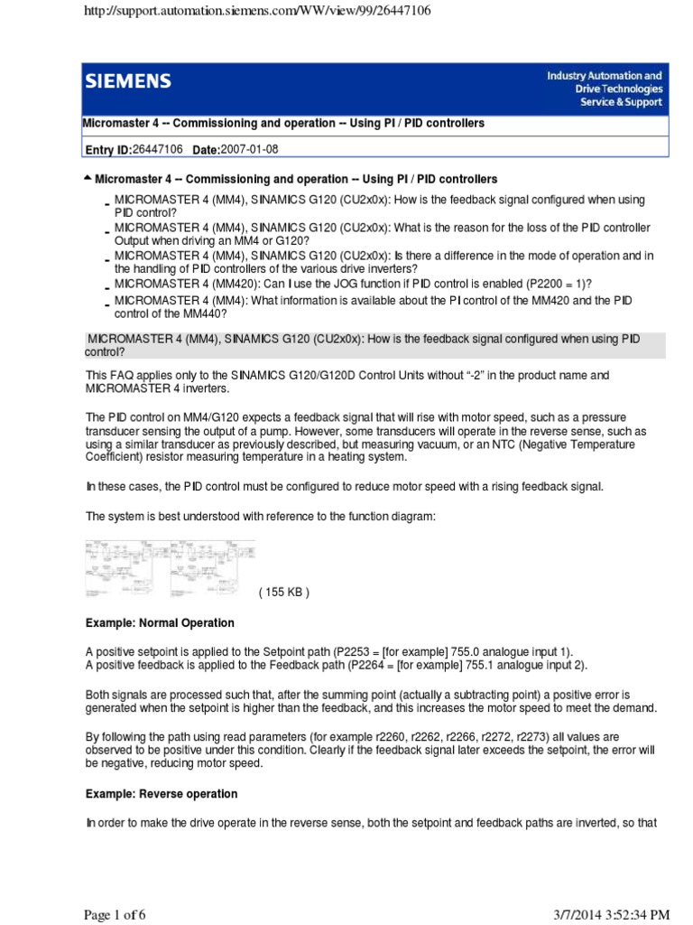 Micromaster 4 - Commissioning and Operation - Using PI / PID ...