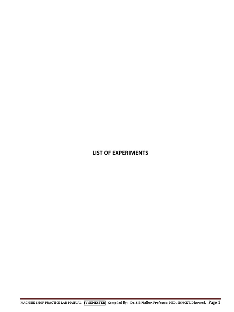 Machine Shop Practice Lab Manual | PDF | Screw | Machining