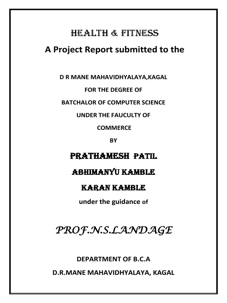 Health & Fitness A Project Report Submitted To The: Prathamesh | PDF ...