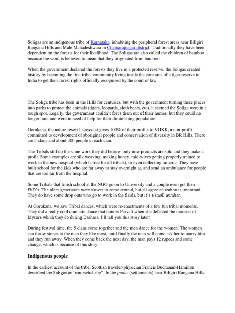 Soligas Are An Indigenous Tribe of Karnataka | PDF | Tiger | Wildlife