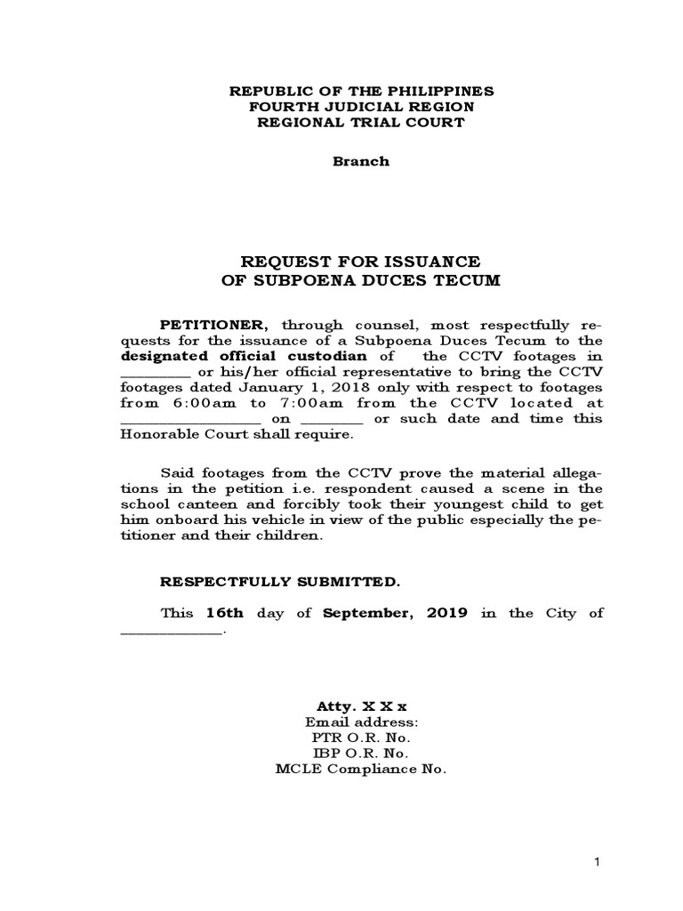 Format - Request For Issuance of Subpoena Decus Tecum | PDF
