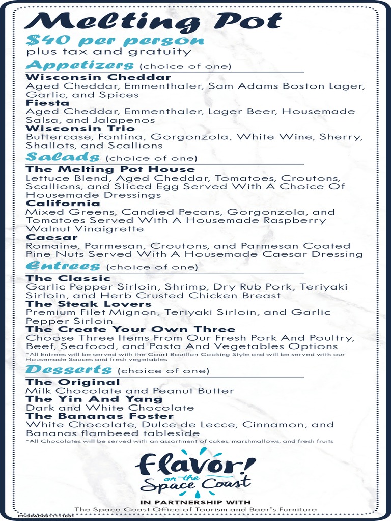The Melting Pot Menu | PDF | Salad | Asian Cuisine