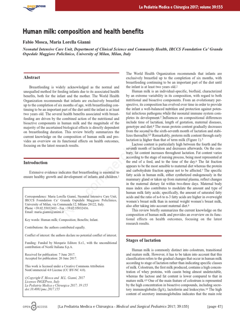 Human Milk Composition and Health Benefits | PDF | Breast Milk ...