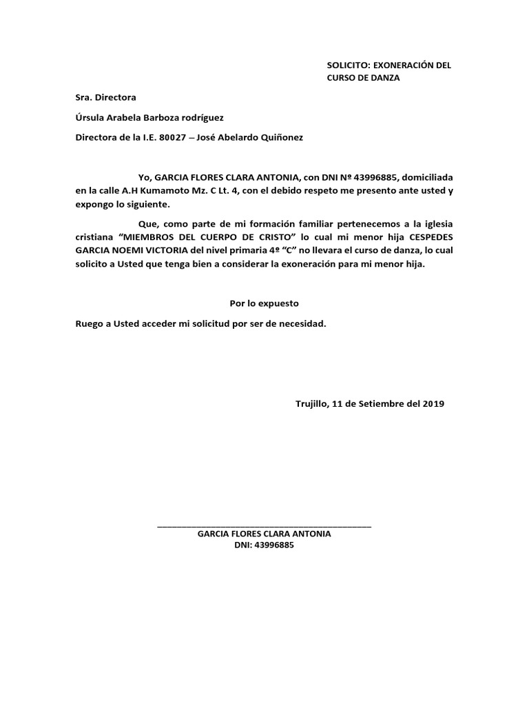 Solicitud de Exoneracion | PDF