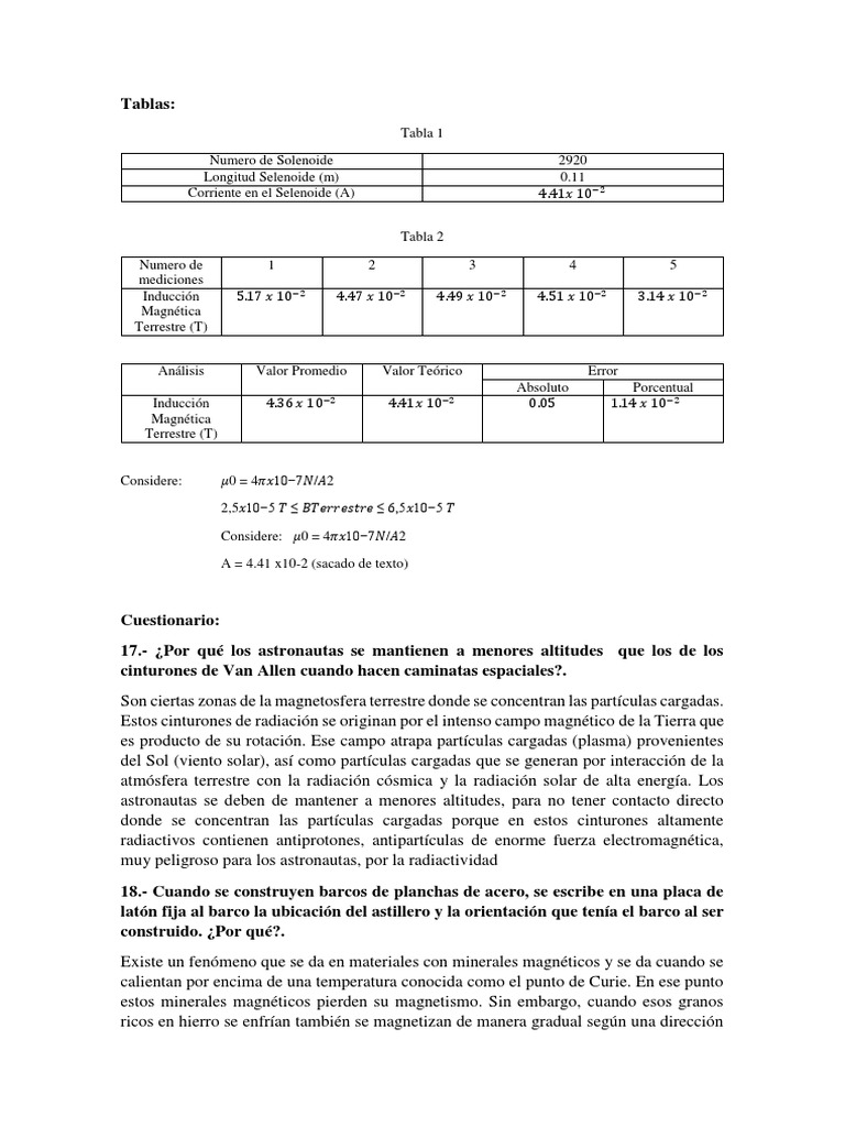 Tablas Campo Magnetico | PDF | Cinturón de radiación Van Allen | Campo ...