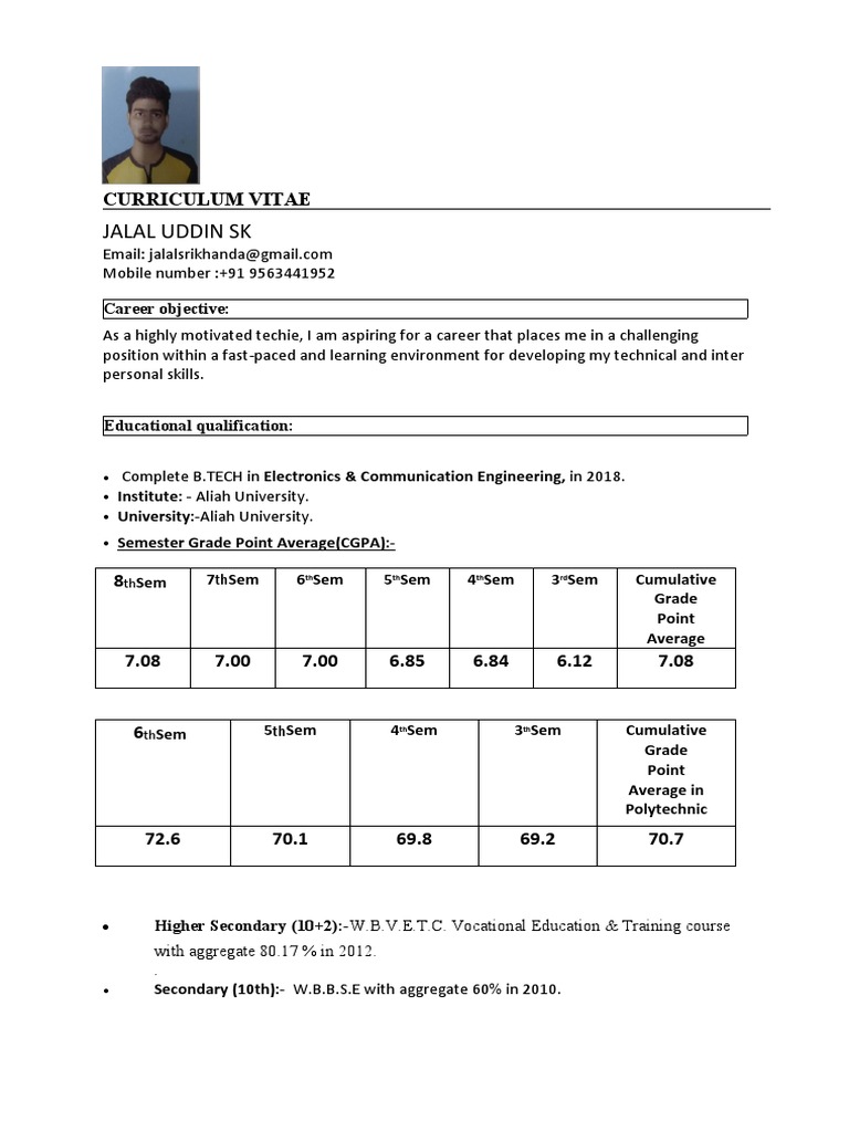 Jalal Uddin SK: Curriculum Vitae | PDF | Learning | Computing