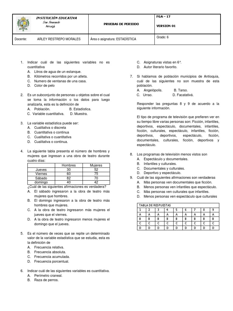 Ejercicios de Estadística para Sexto Grado | PDF | Estadísticas