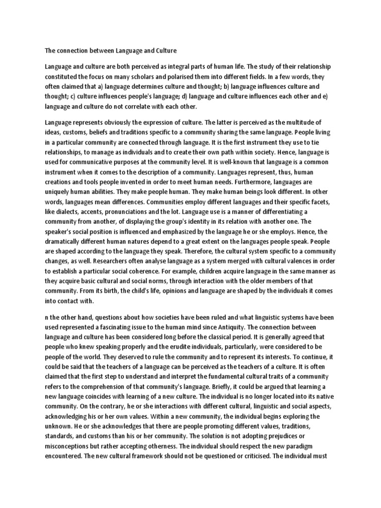 The Connection Between Language and Culture | PDF | Traditions | Human