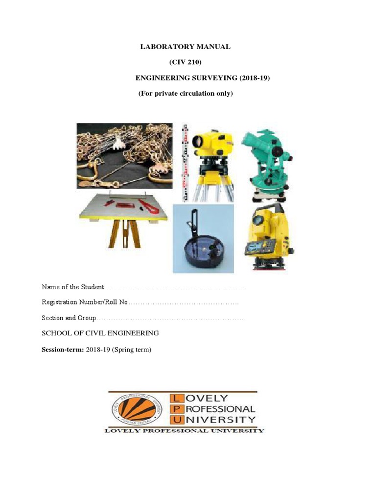 Laboratory Manual (CIV 210) Engineering Surveying (2018-19) (For ...