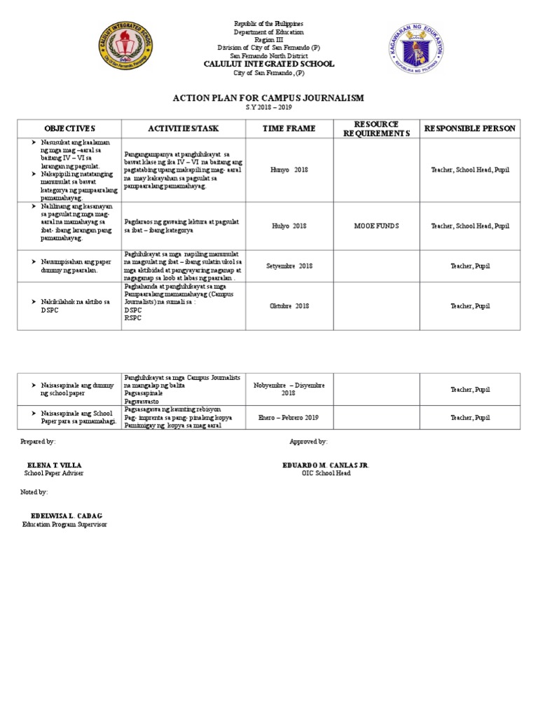 Action Plan in SCHOOL PAPER | PDF